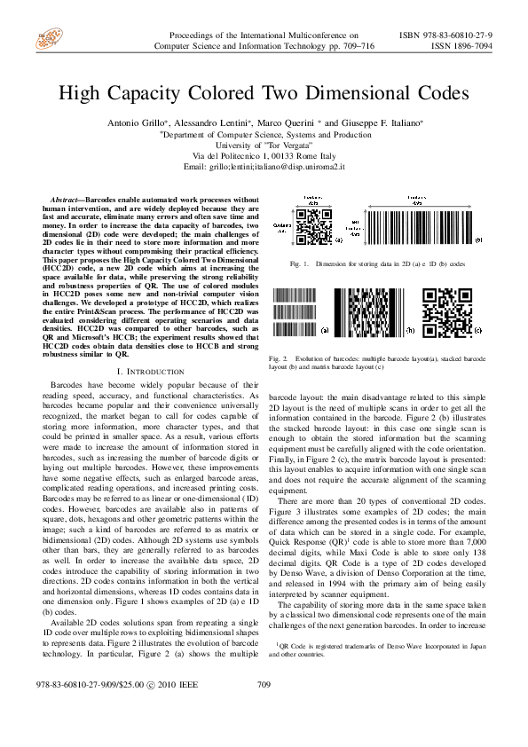 (PDF) High Capacity Colored Two Dimensional codes