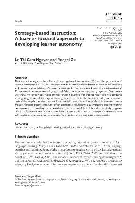 (PDF) Strategy-based instruction: A learner-focused approach to developing learner autonomy