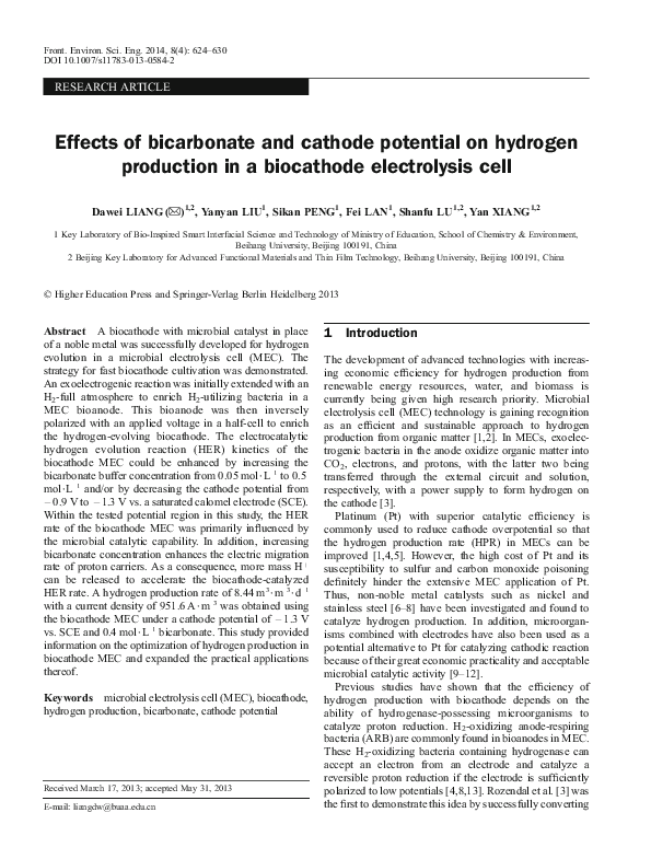 (PDF) Effects of bicarbonate and cathode potential on hydrogen ...