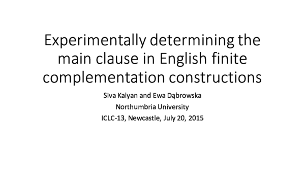 Pdf Experimentally Determining The Main Clause In English Finite Complementation Constructions