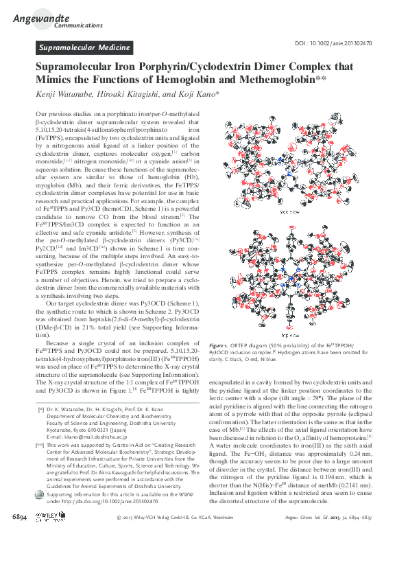 (PDF) Supramolecular Iron Porphyrin/Cyclodextrin Dimer Complex that ...