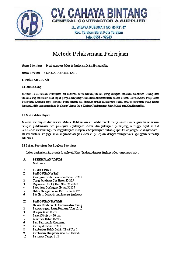 (DOC) Metode Pelaksanaan Pekerjaan