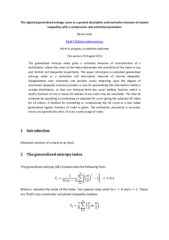 (PDF) The adjusted generalised entropy curve as a general descriptive ...