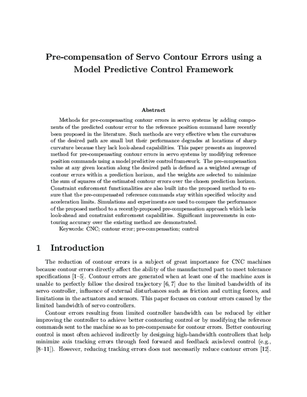 Pdf Pre Compensation Of Servo Contour Errors Using A Model Predictive