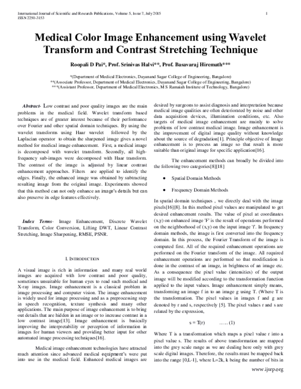 Pdf Medical Color Image Enhancement Using Wavelet Transform And Contrast Stretching Technique 