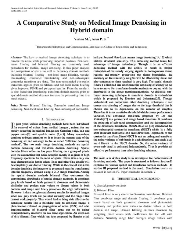 (PDF) A Comparative Study on Medical Image Denoising in Hybrid domain | IJSRP Journal - Academia.edu