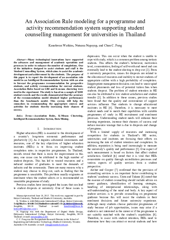 (PDF) An Association Rule Modeling for a programme and activity ...