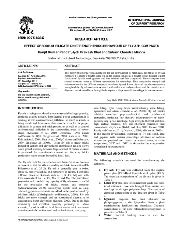 (PDF) EFFECT OF SODIUM SILICATE ON STRENGTHENING BEHAVIOUR OF FLY ASH ...