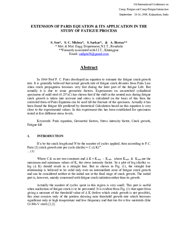 (PDF) EXTENSION OF PARIS EQUATION & ITS APPLICATION IN THE STUDY OF ...