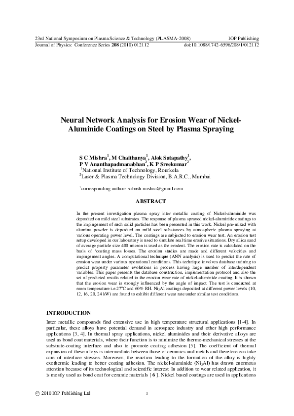 (PDF) Neural Network Analysis for Erosion Wear of Nickel- Aluminide ...