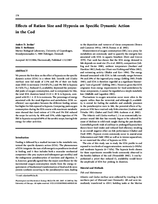 (PDF) Hypoxia Effects on Cod's Dynamic Action