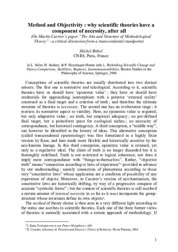 (PDF) Method and Objectivity : why scientific theories have a component ...