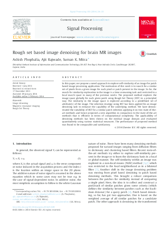 (PDF) Rough set based image denoising for brain MR images