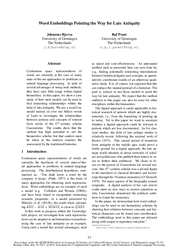 (PDF) "Word Embeddings Pointing the Way for Late Antiquity ...