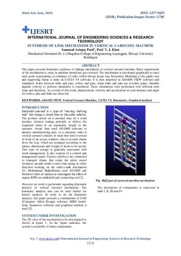 (PDF) SYNTHESIS OF LINK MECHANISM IN VERTICAL CAROUSEL MACHINE