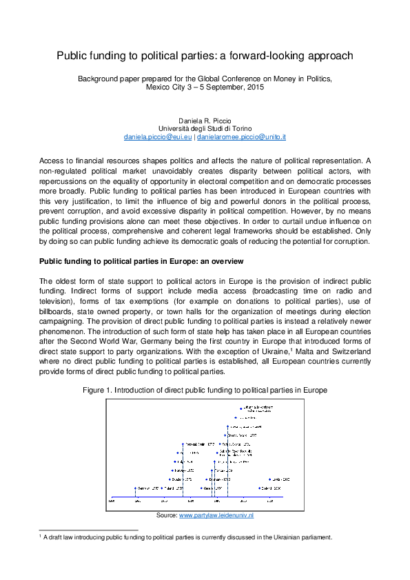 (PDF) Public funding to political parties: a forward-looking approach