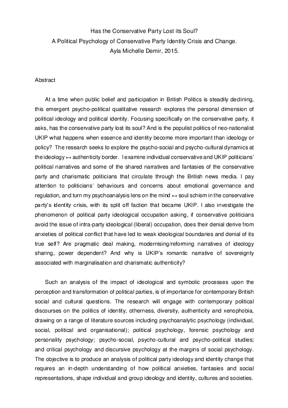 (PDF) Has the Conservative Party Lost its Soul? A Political Psychology ...