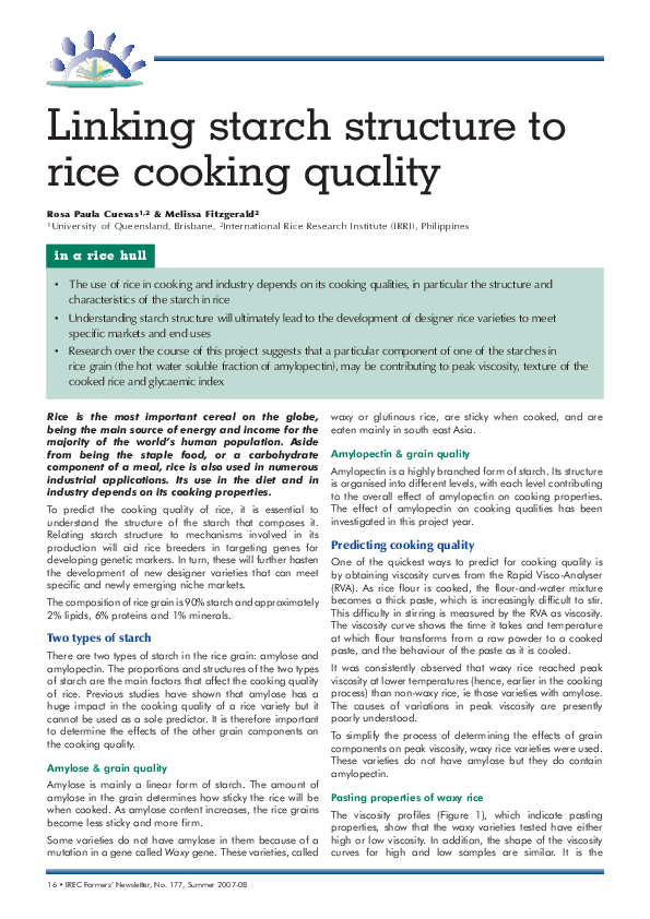 (PDF) Linking starch structure to rice cooking quality