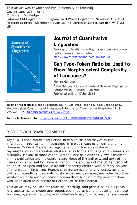 (PDF) Can Type-Token Ratio be Used to Show Morphological Complexity of ...