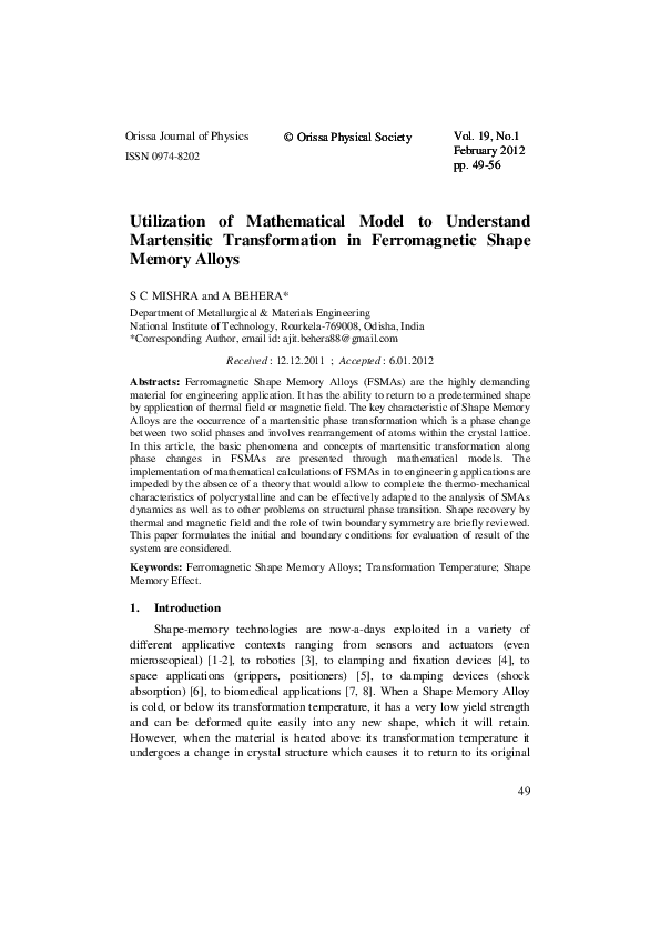 Pdf Utilization Of Mathematical Model To Understand Martensitic
