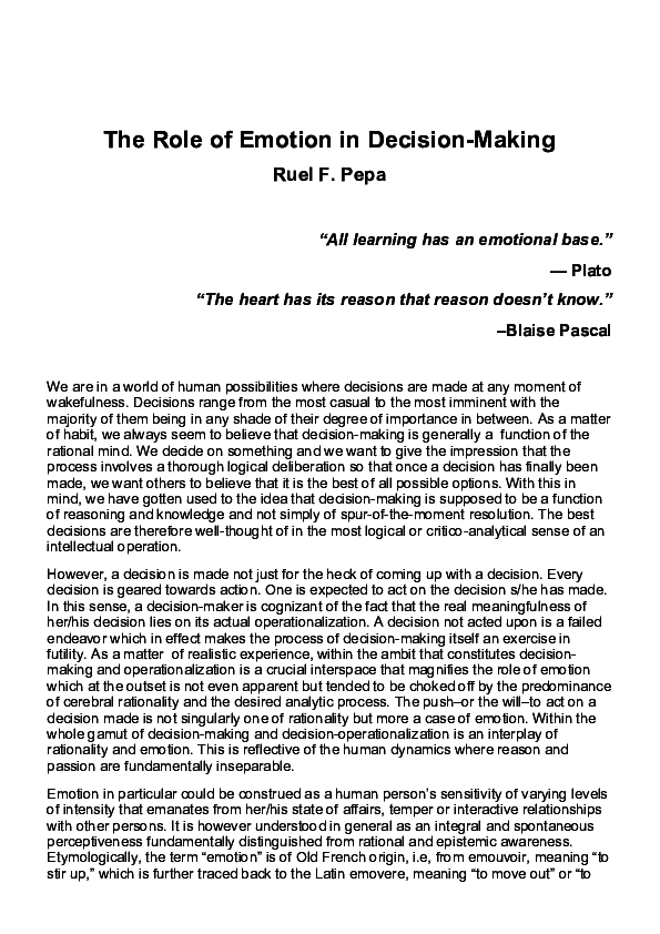 (PDF) The Role of Emotion in Decision-Making