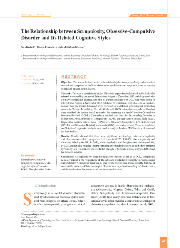 (PDF) The Relationship between Scrupulosity, Obsessive-Compulsive ...