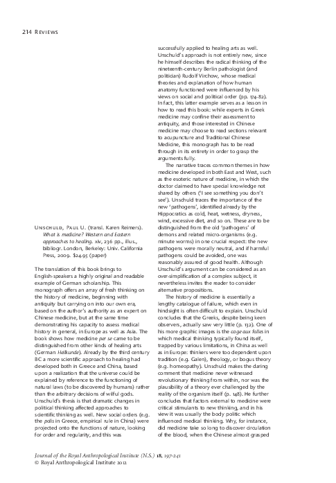 (PDF) Review of Paul Unschuld, What is medicine? Western and Eastern ...