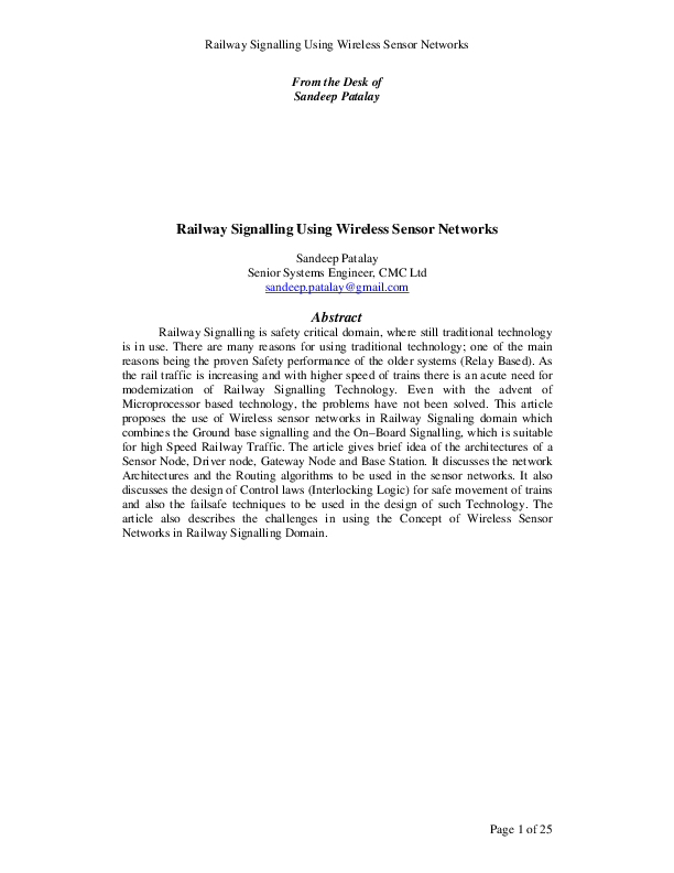 (PDF) Railway Signalling Based on Wireless Sensor Networks
