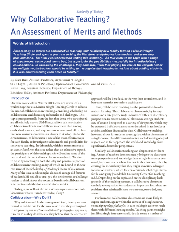 (PDF) Why Collaborative Teaching? An Assessment of Merits and Methods ...
