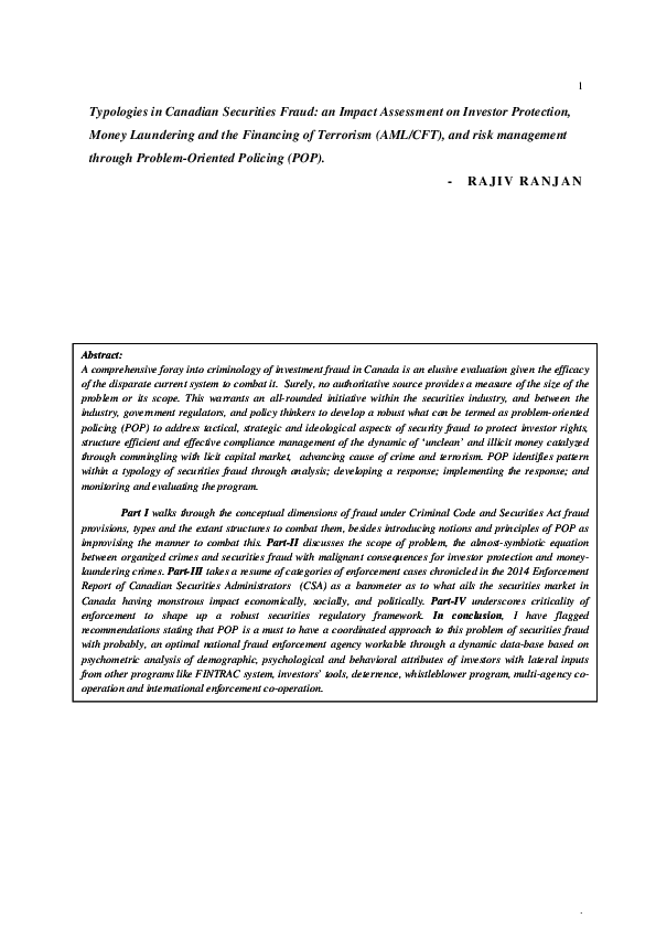 (PDF) Typologies in Canadian Securities Fraud: an Impact Assessment on ...