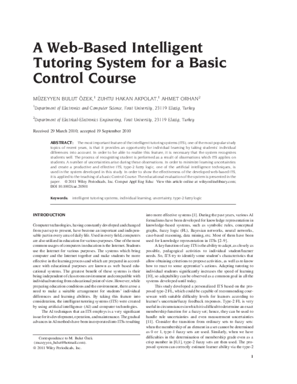 Pdf A Web Based Intelligent Tutoring System For A Basic Control Course
