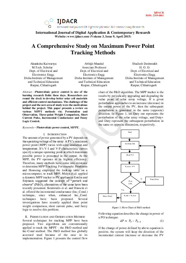 (PDF) A Comprehensive Study on Maximum Power Point Tracking Methods