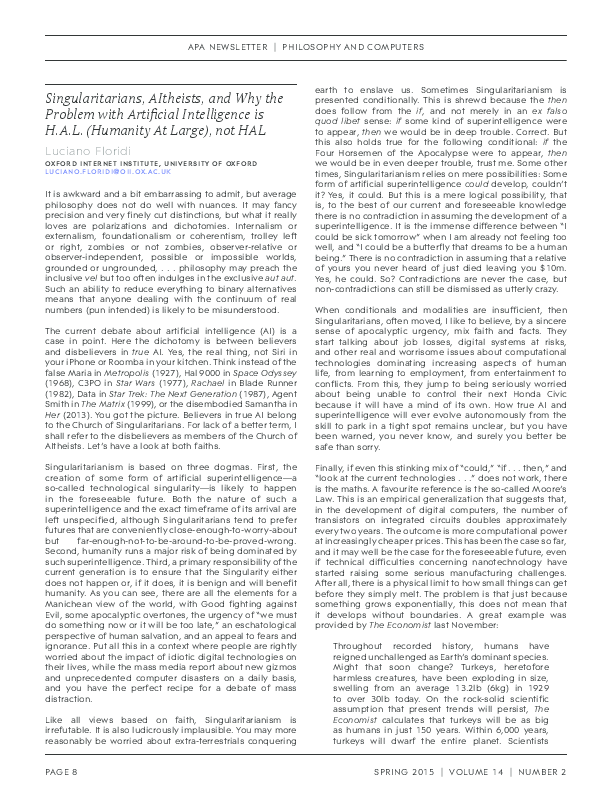 (PDF) Singularitarians, AItheists, and Why the Problem with Artificial ...