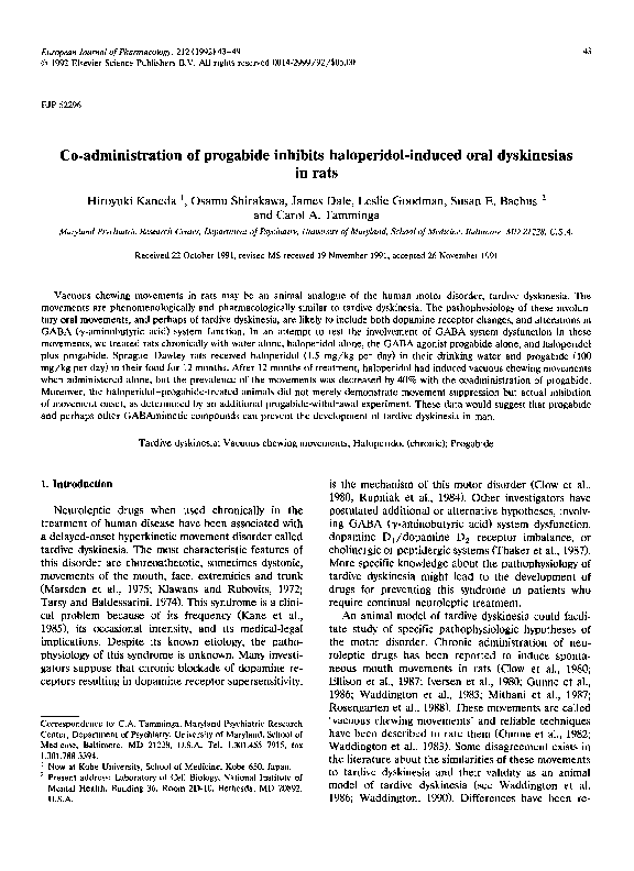 (PDF) Co-administration of progabide inhibits haloperidol-induced oral ...