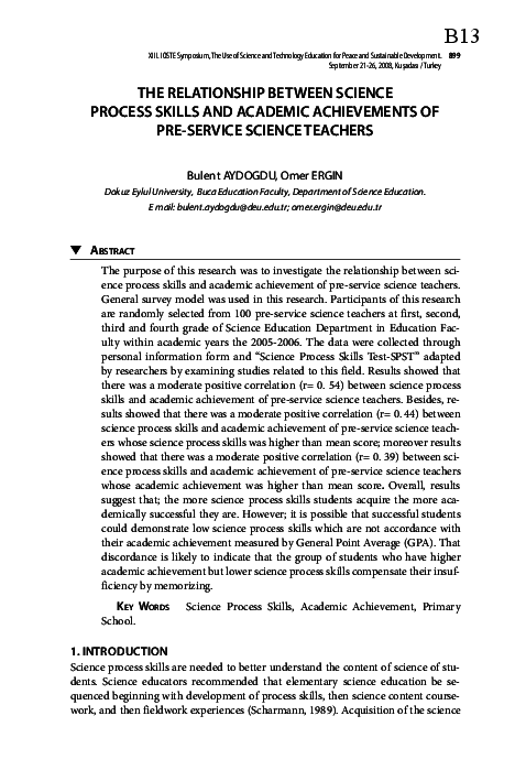 (PDF) The Relationship Between Science Process Skills and Academic Achievements of Pre-Service ...