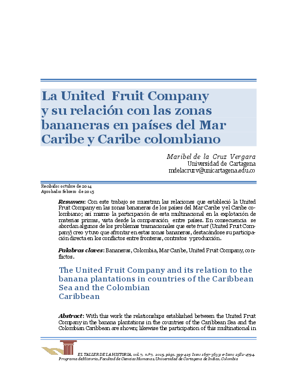 (PDF) La United Fruit Company y su relación con las zonas bananeras en ...
