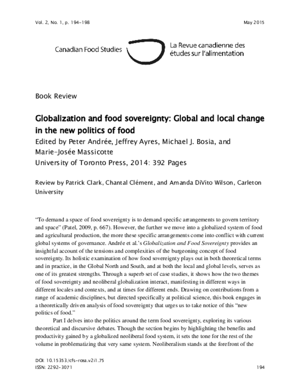 (PDF) Book Review - Globalization & Food Sovereignty: Global and local ...