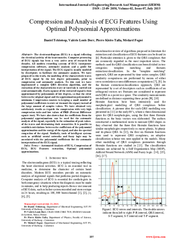 (PDF) Compression and Analysis of ECG Features Using Optimal Polynomial Approximations