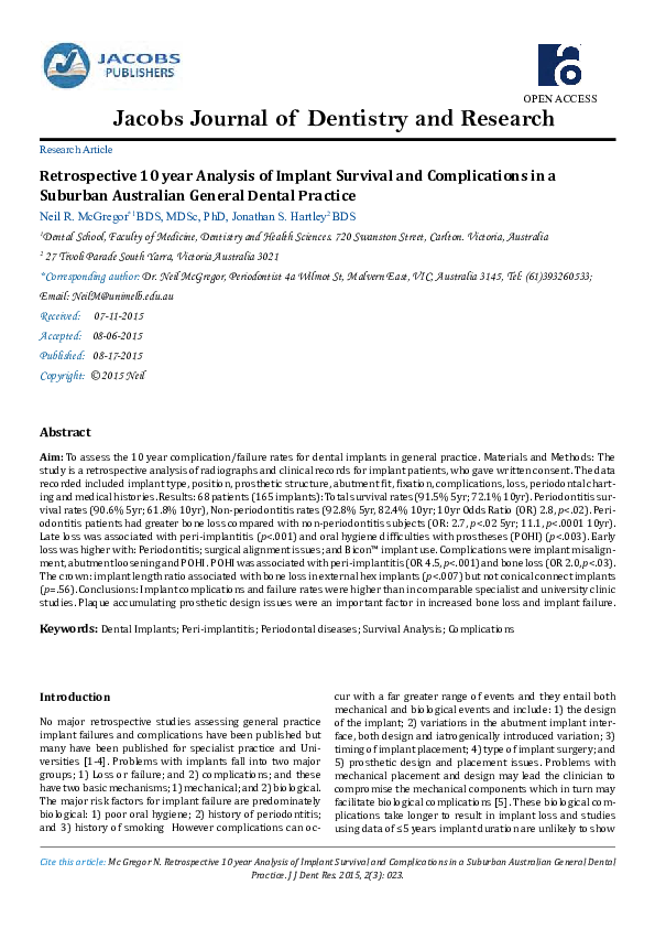 (PDF) Retrospective 10 year analysis of implant survival and ... (PDF) Retrospective 10 year analysis of implant survival and ...