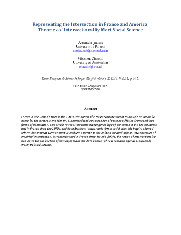 (PDF) Representing the Intersection in France and America: Theories of ...