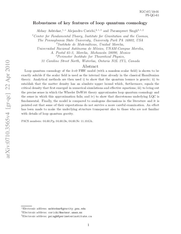 (PDF) Robustness of key features of loop quantum cosmology