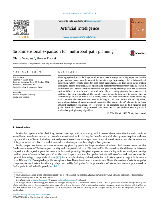 (PDF) Subdimensional expansion for multirobot path planning