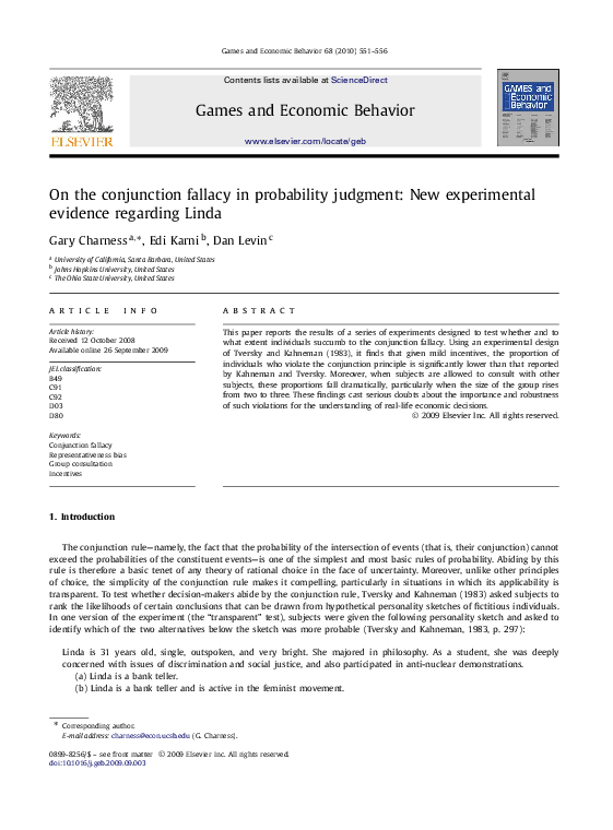 (PDF) On the conjunction fallacy in probability judgment: New