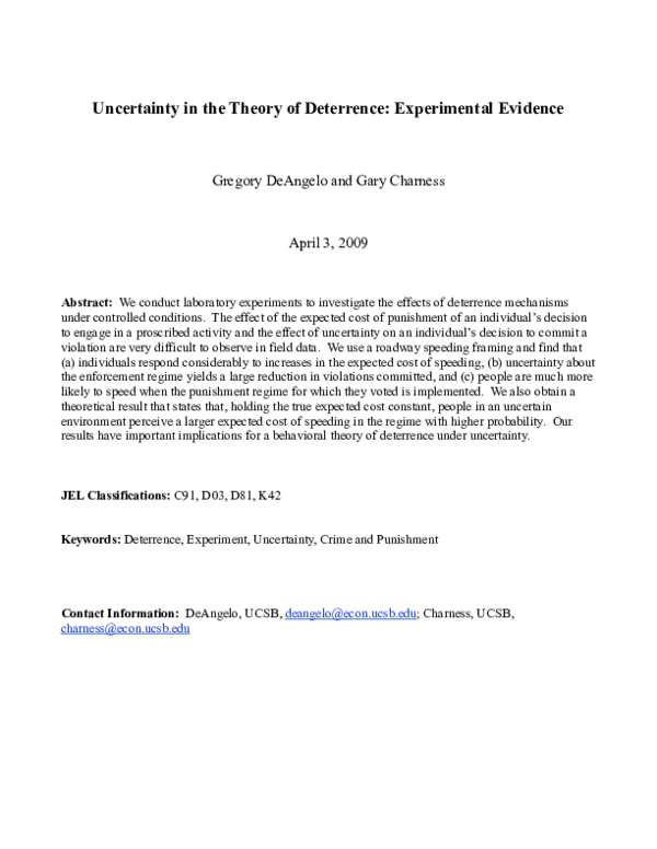 (PDF) Uncertainty in the Theory of Deterrence: Experimental Evidence ...