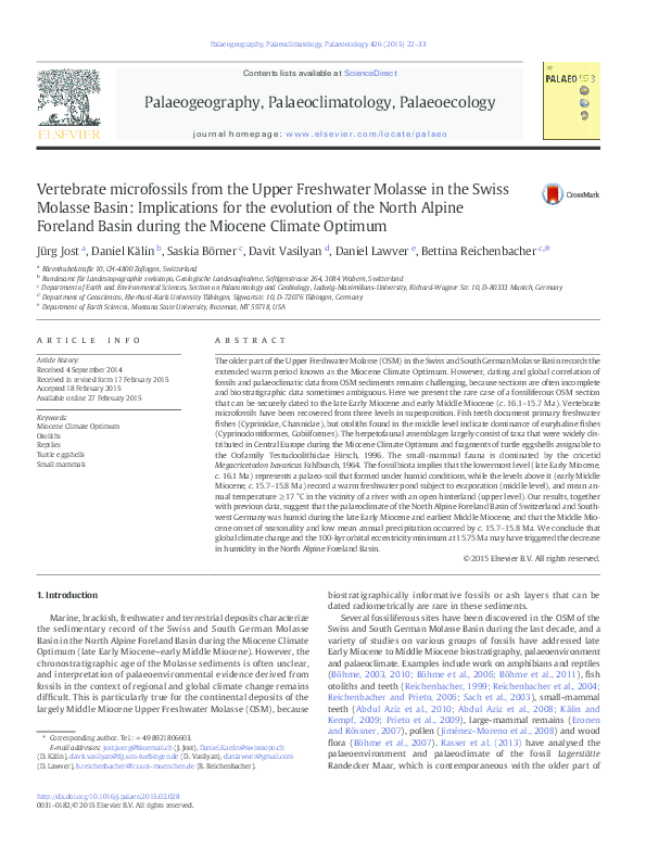 (PDF) Vertebrate microfossils from the Upper Freshwater Molasse in the ...