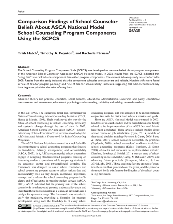 (PDF) Comparison Findings of School Counselor Beliefs About ASCA ...