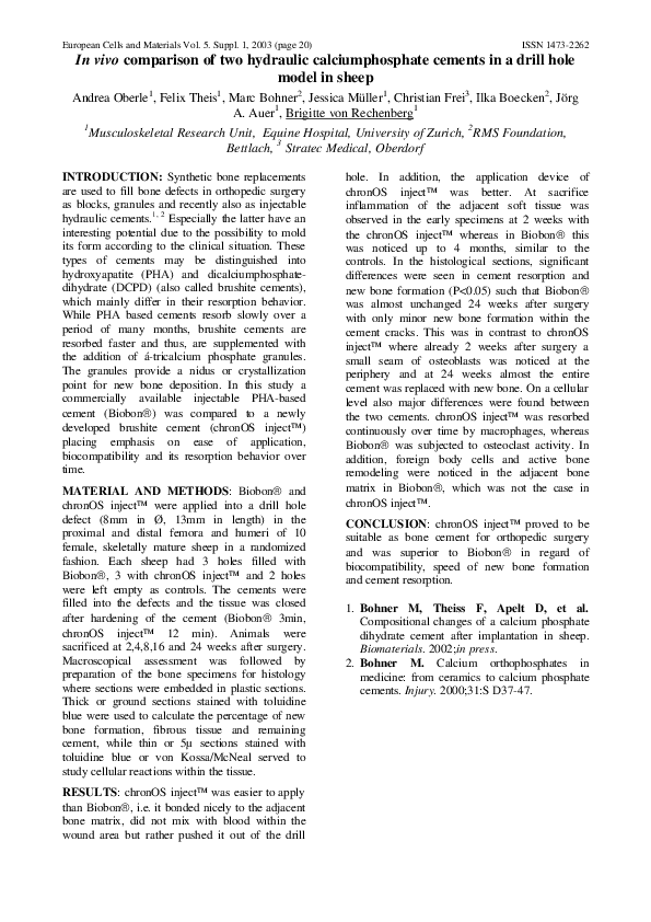 (PDF) In vivo comparison of two hydraulic calciumphosphate cements in a ...
