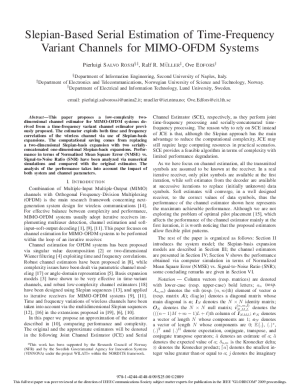 (PDF) Slepian-based serial estimation of time-frequency variant channels for MIMO-OFDM systems
