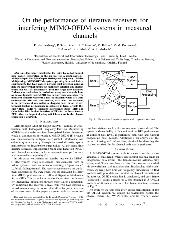 (PDF) On the performance of iterative receivers for interfering MIMO-OFDM systems in measured ...