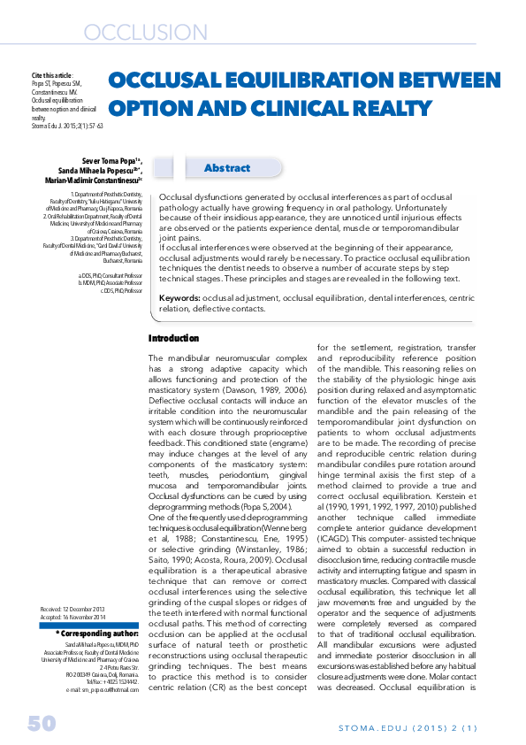 (PDF) OCCLUSAL EQUILIBRATION BETWEEN OPTION AND CLINICAL REALTY